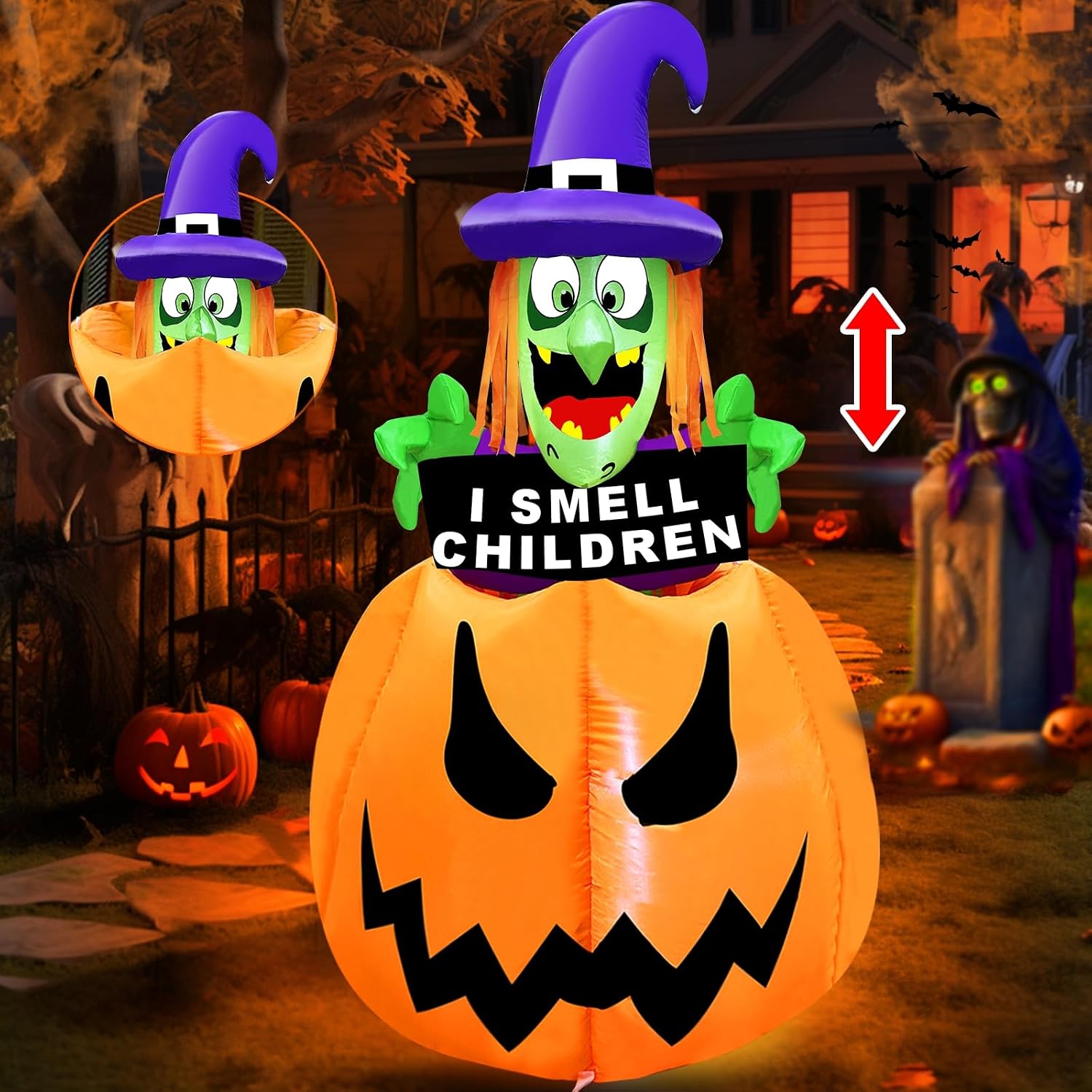 Amazon.com: [Pop Up and Down] 5 Ft Halloween Inflatable Witch Holds I ...