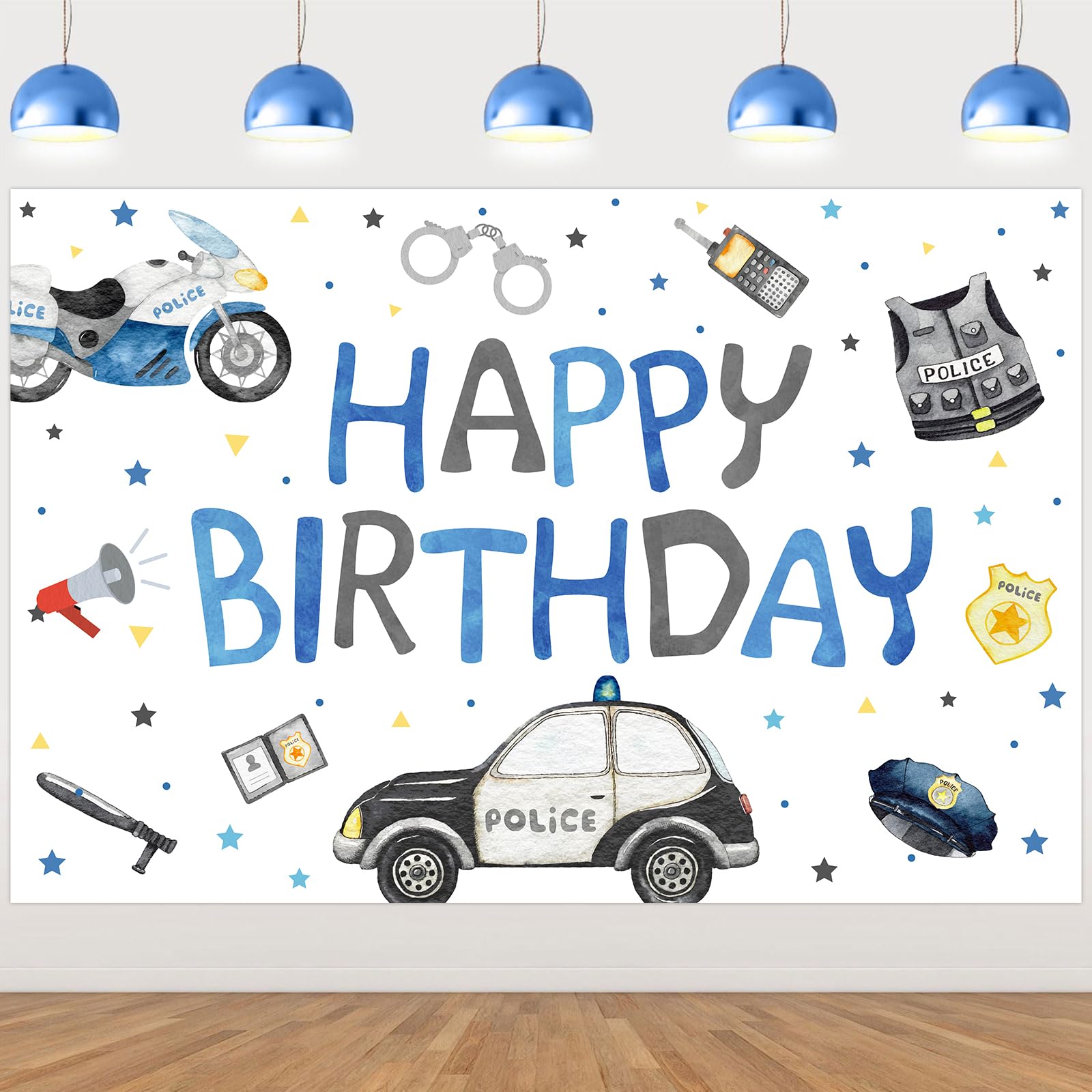 Amazon.com: Wonmelody Police Birthday Party Decorations Backdrop Police ...