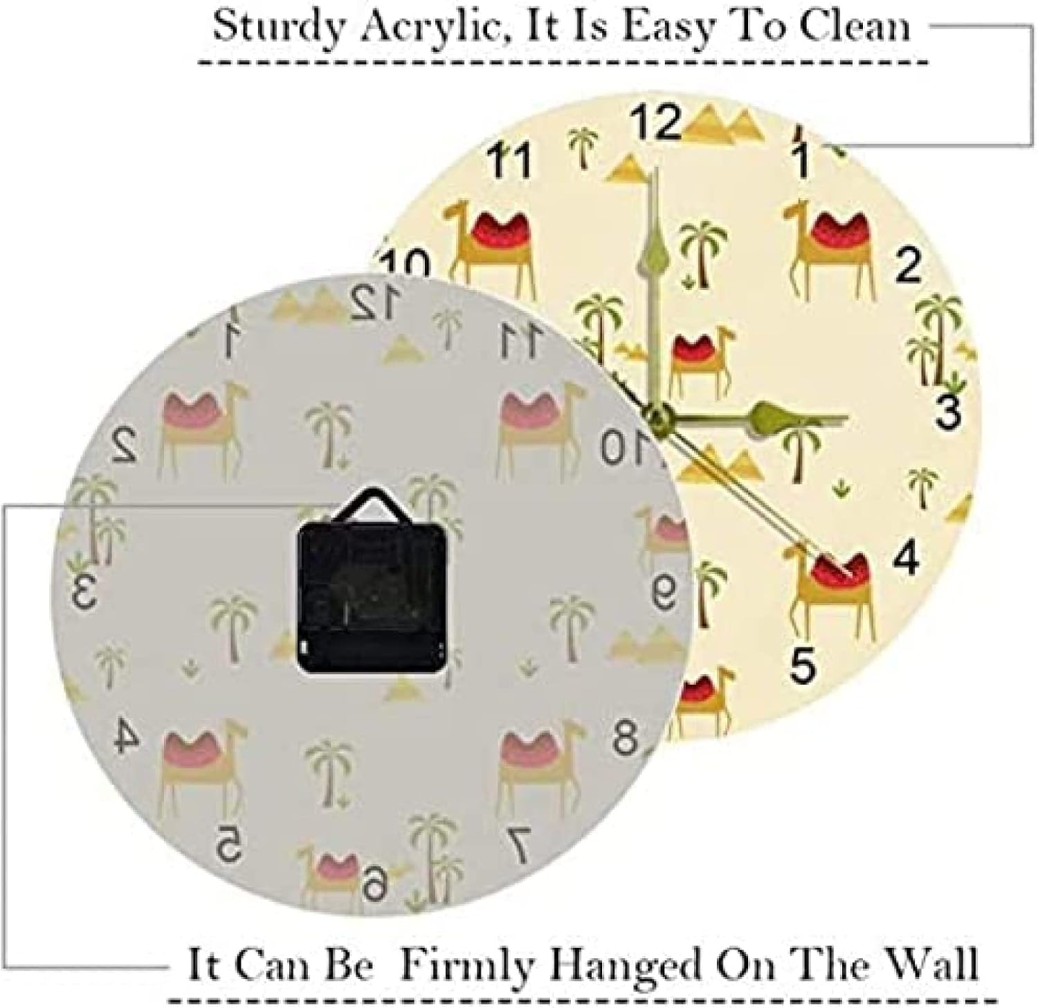 Desert Coconut Camel Wall Clock 12 Inch Silent Non Ticking Quartz ...