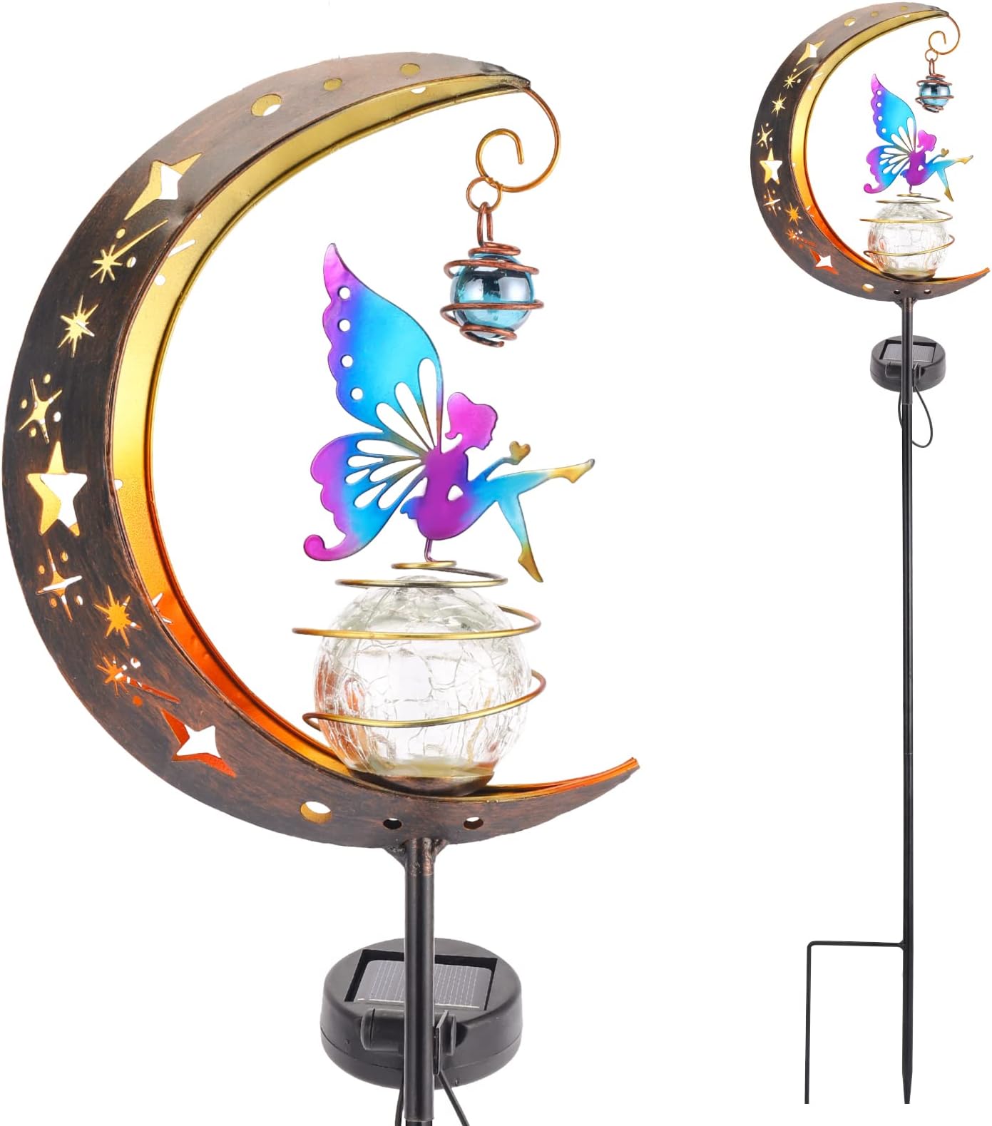 Solar Moon Lights, Outdoor Garden Lights with Crackle Glass Ball and ...