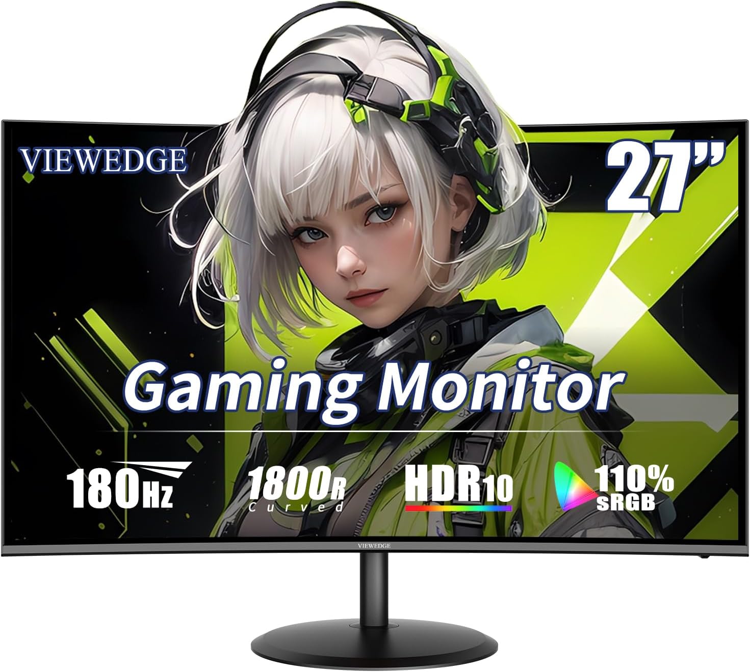 Amazon.com: Viewedge 27 inch Curved Gaming Monitor 180Hz, FHD 1080P VA ...