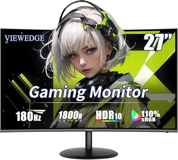 Amazon.com: Viewedge 27 inch Curved Gaming Monitor 180Hz, FHD 1080P VA ...