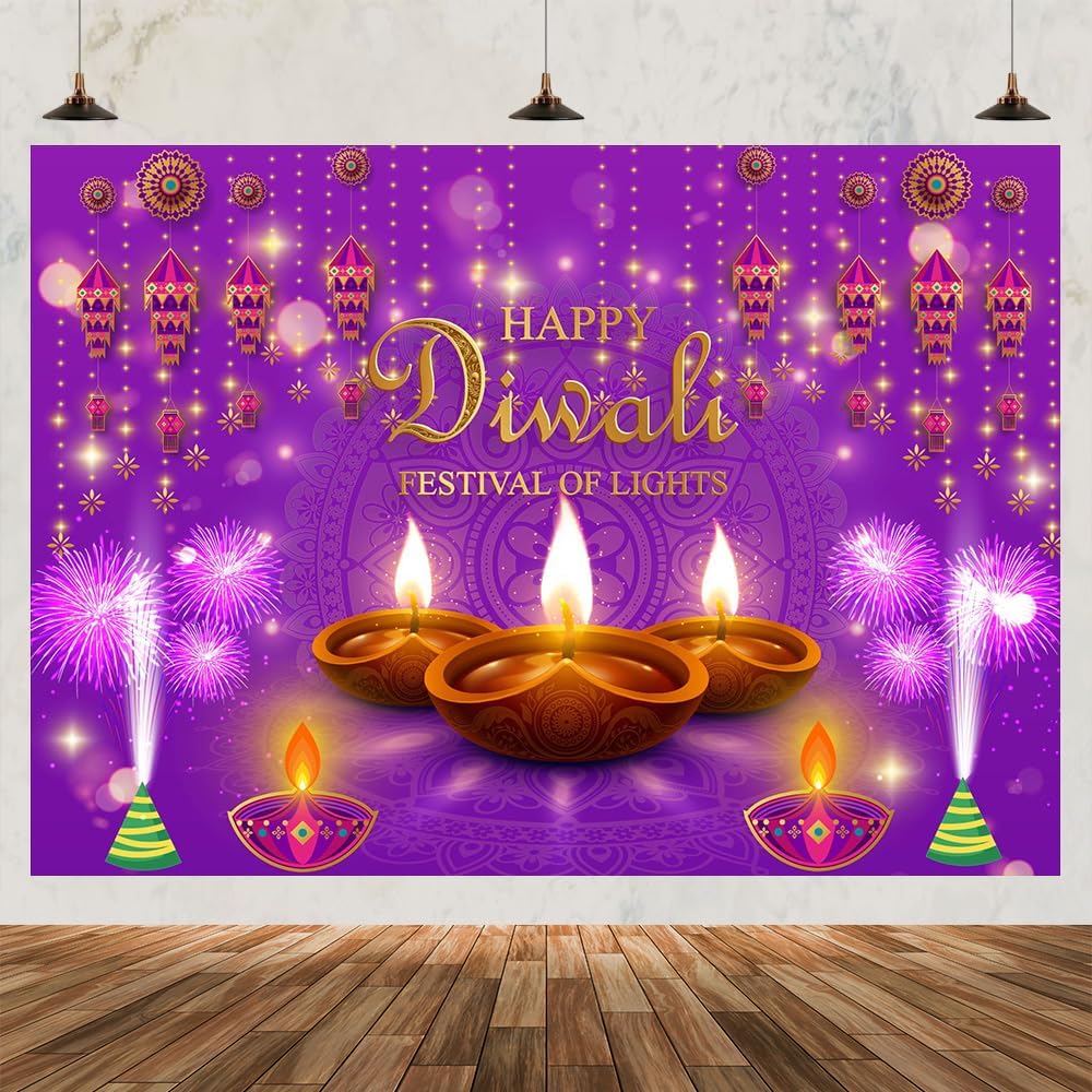 Amazon.com : Purple Diwali Backdrops Happy Diwali Festival of Lights ...