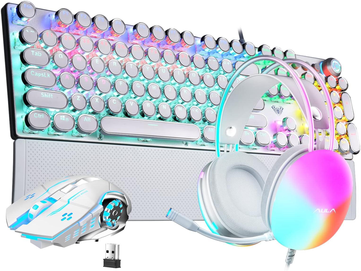 Amazon.com: AULA Gaming Keyboard Headset Mouse Combo, RGB Rainbow ...
