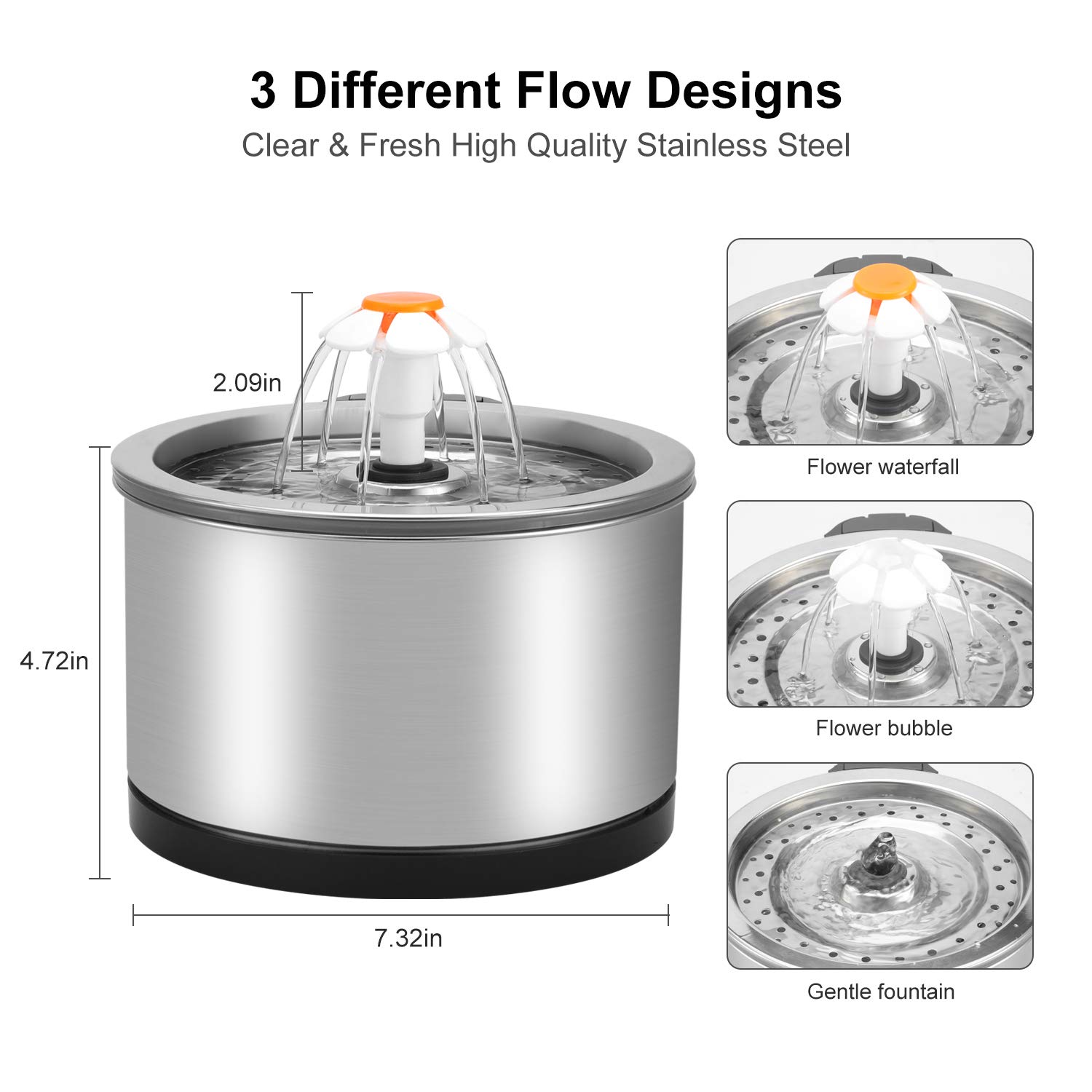 Buy Vekonn Cat Fountain Stainless Steel with LED Light, 2.5L/84oz Pet ...