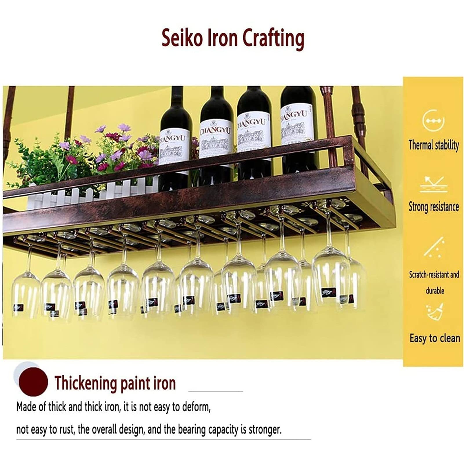 Amazon｜ワインラック、天井に取り付けられた吊り下げ式グラスハンガー