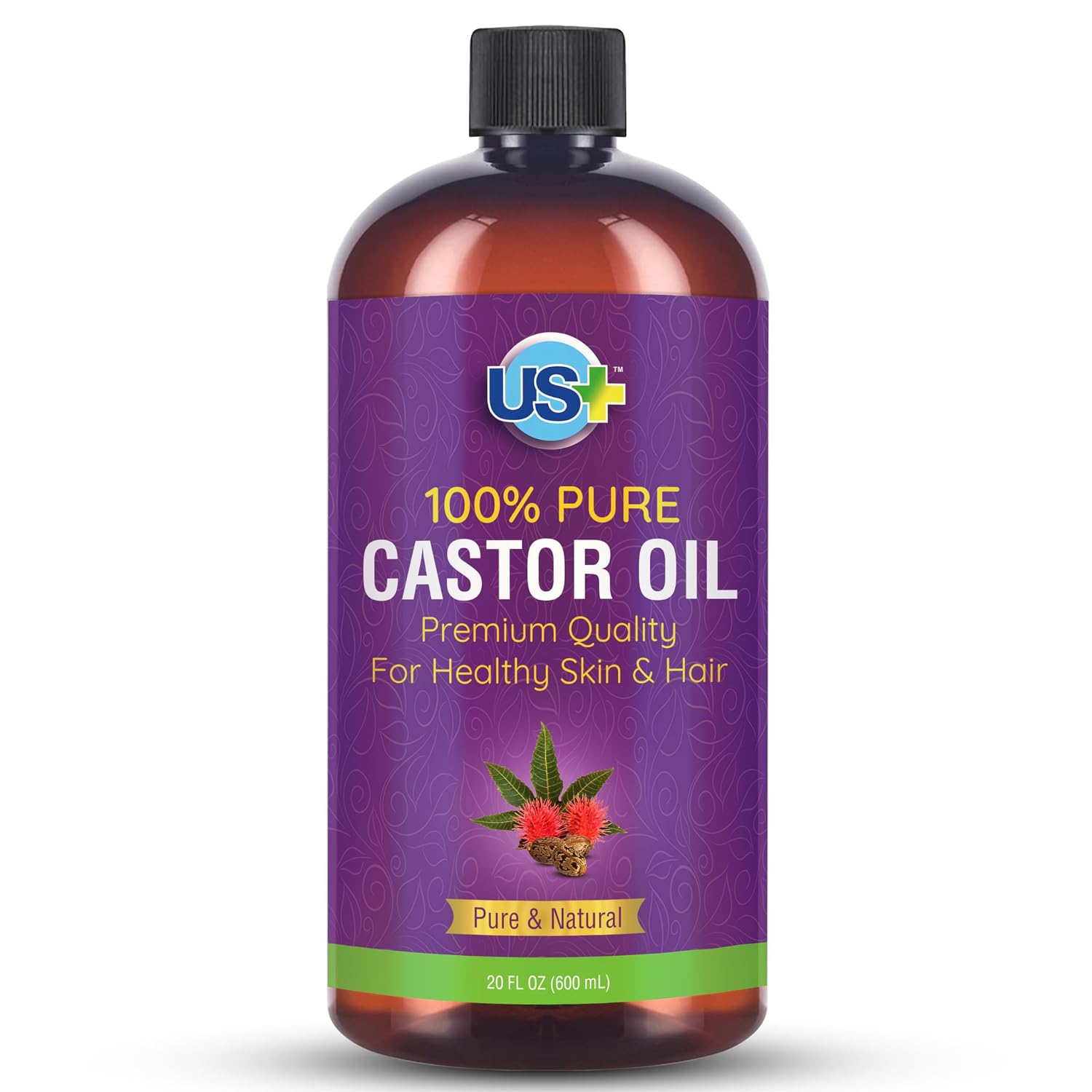 Amazon.com : US+ 20oz 100% Pure Castor Oil - Cold-pressed, Unrefined ...