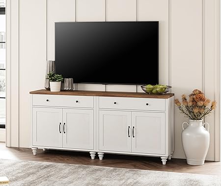Amazon.com: WAMPAT Farmhouse TV Stand for 75 inch TV with 4 Doors and 2 ...