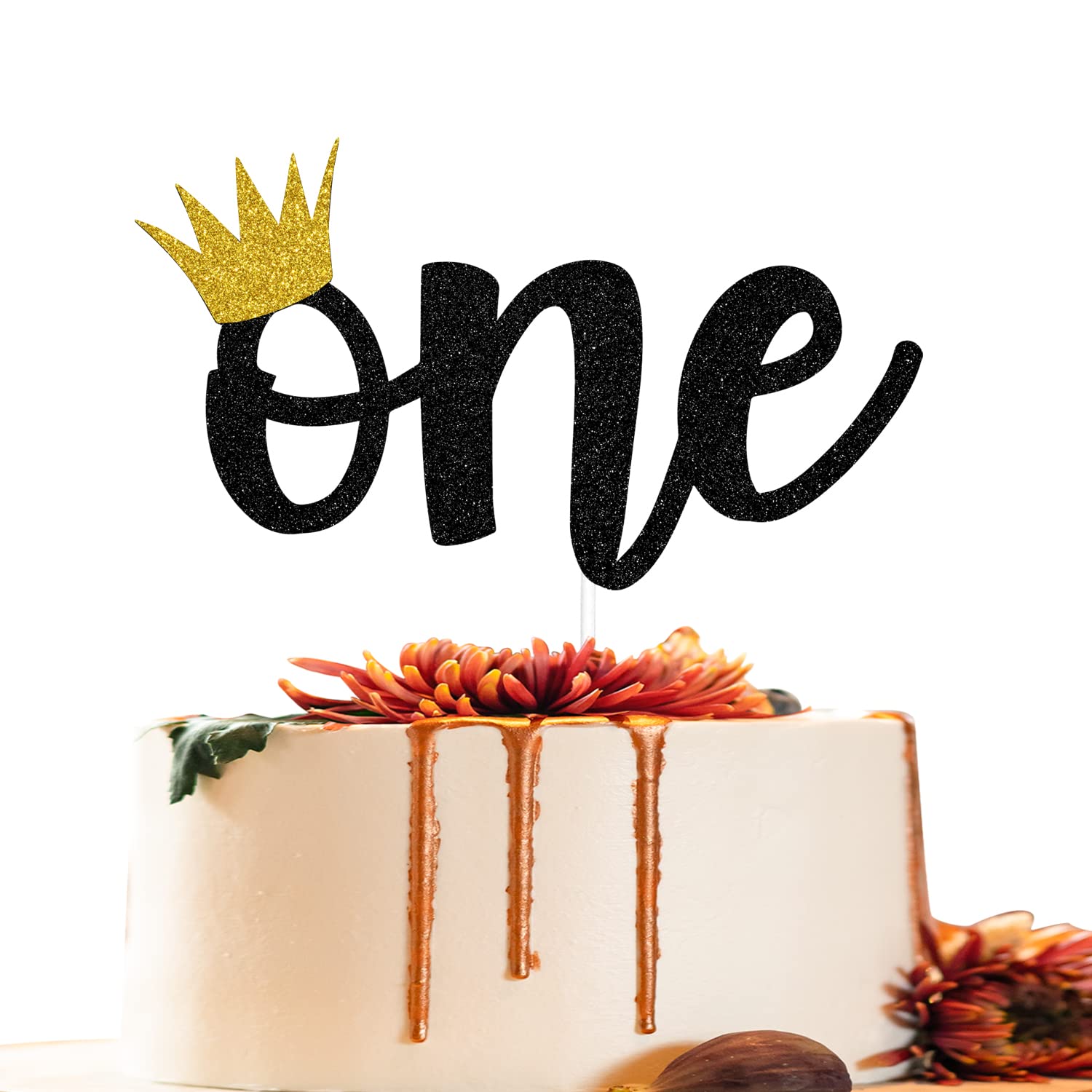 Buy Black Gold Glitter One Cake Topper, First Birthday, 1st Birthday ...