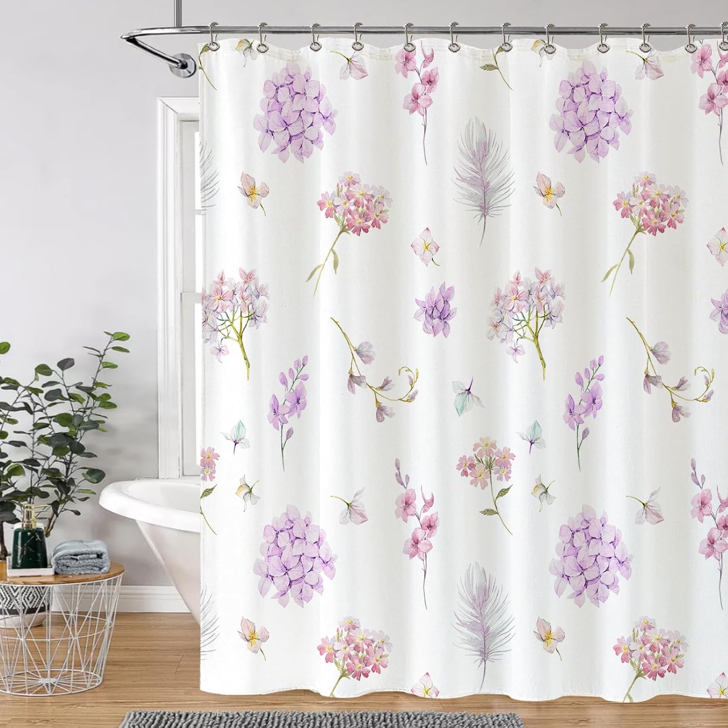 Amazon.com: Baccessor Purple Floral Hydrangea Shower Curtain Cute ...