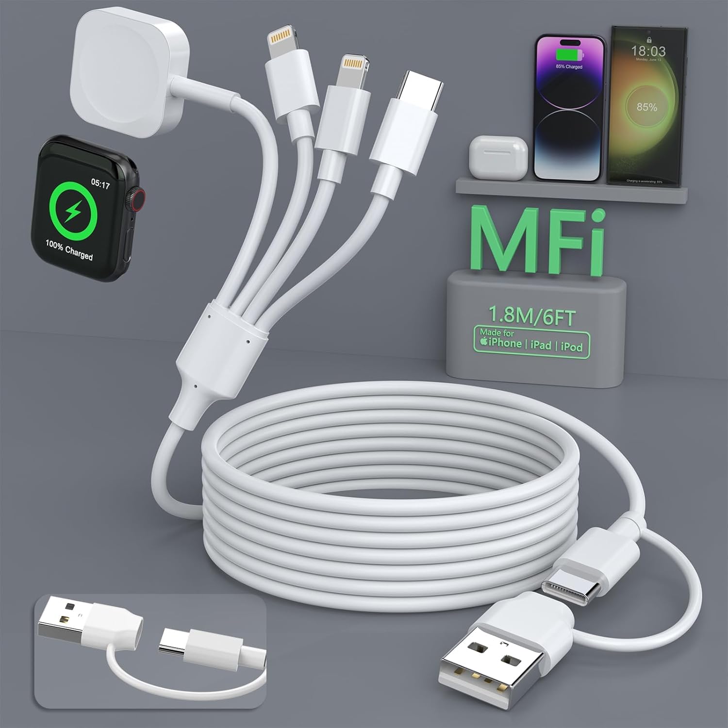 Amazon.com: [MFi Certified] 4 in 2 Apple Watch Charger for Apple Watch ...