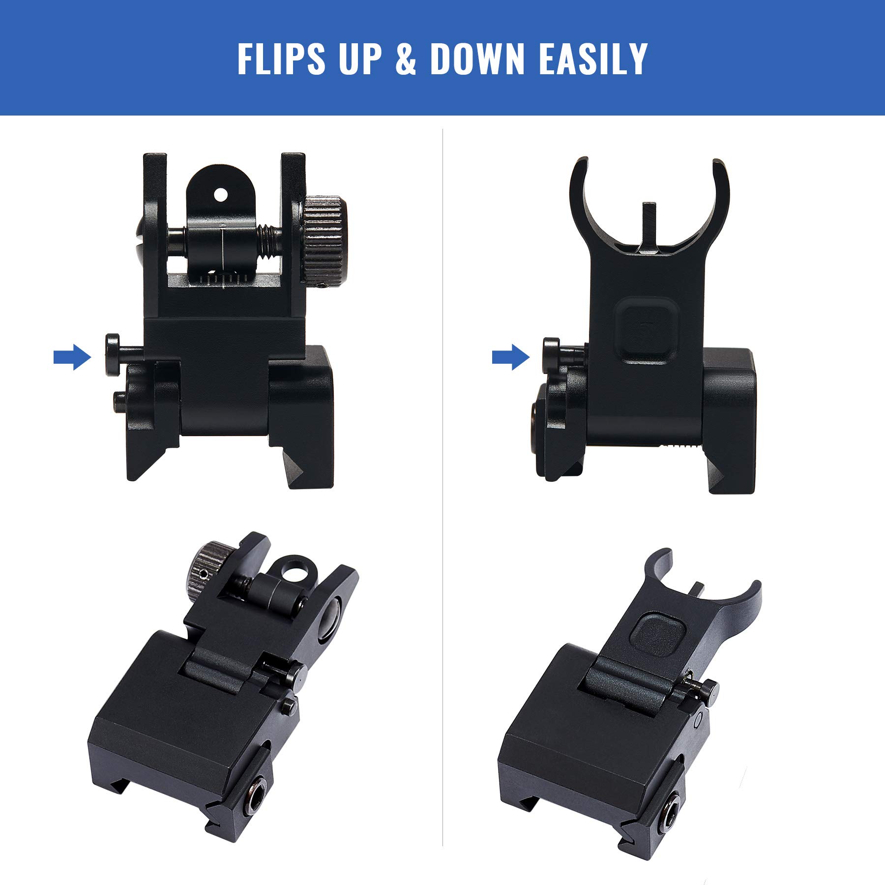 Pinty Flip Up Mil Spec Iron Sights Front and Rear Sight Mounts Set ...