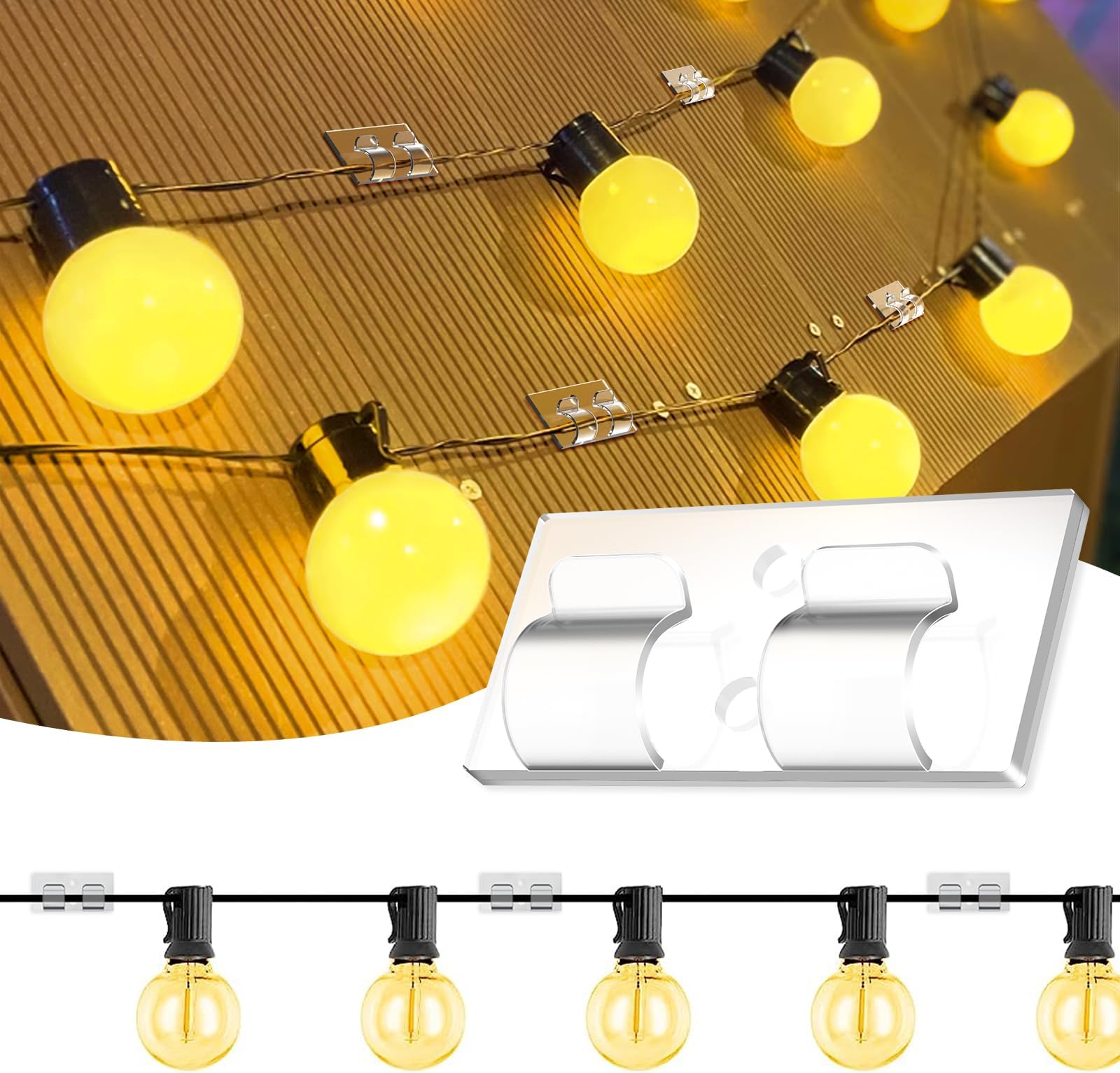 YOECO Hooks for Outdoor String Lights Clear:50Pcs Heavy Duty Cable ...