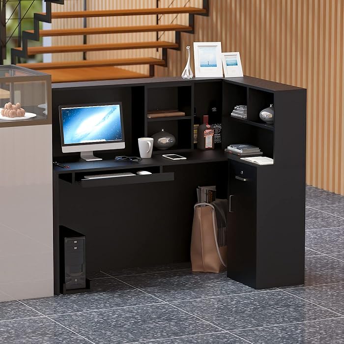 Buy FAMAPY Modern Reception Desk Counter Desk, Large Storage Shelves ...