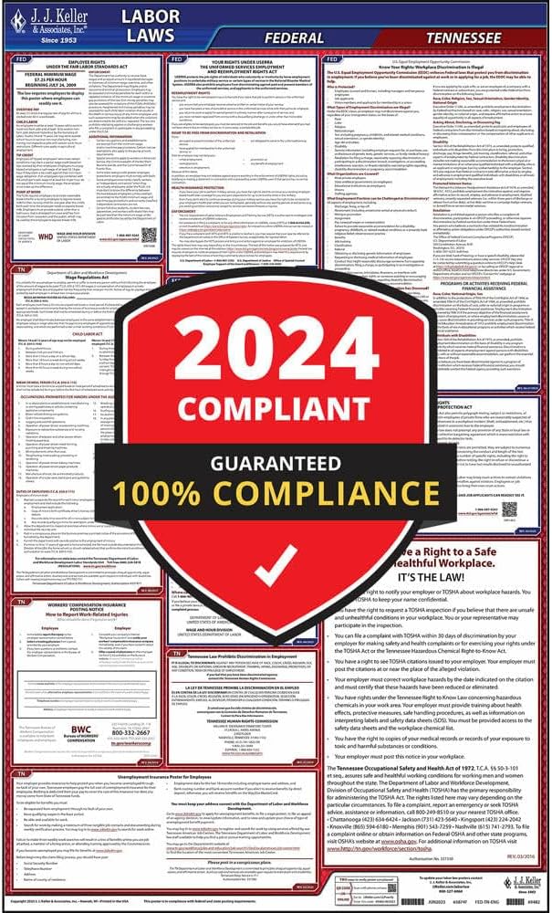 Amazon.com : 2024 Tennessee and Federal Labor Law Poster (English, TN ...