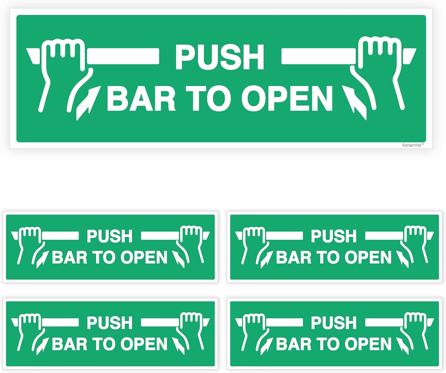 Pack of 5 Push Bar to Open Vinyl Stickers Landscape (300 x 100 mm) Push ...