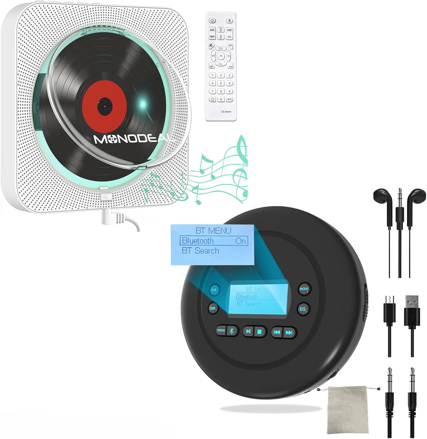 Amazon.com: Bluetooth CD Player and CD Player with Speaker 2 in 1 Set ...