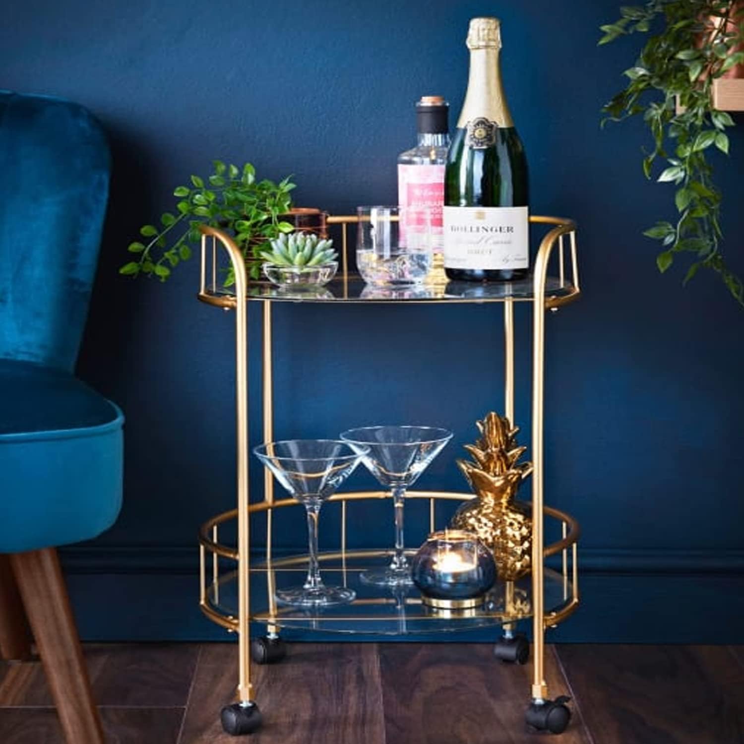 NEW Gold Drinks Trolley With Glass Shelves Mini Bar Cocktail Table ...