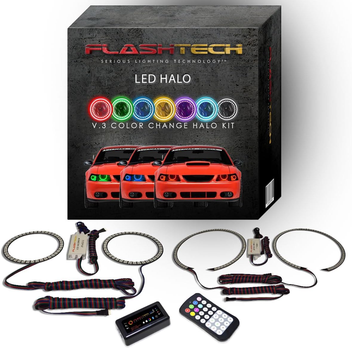 Amazon.com: Flashtech LED RGB Multi Color Halo Ring Headlight Kit with ...
