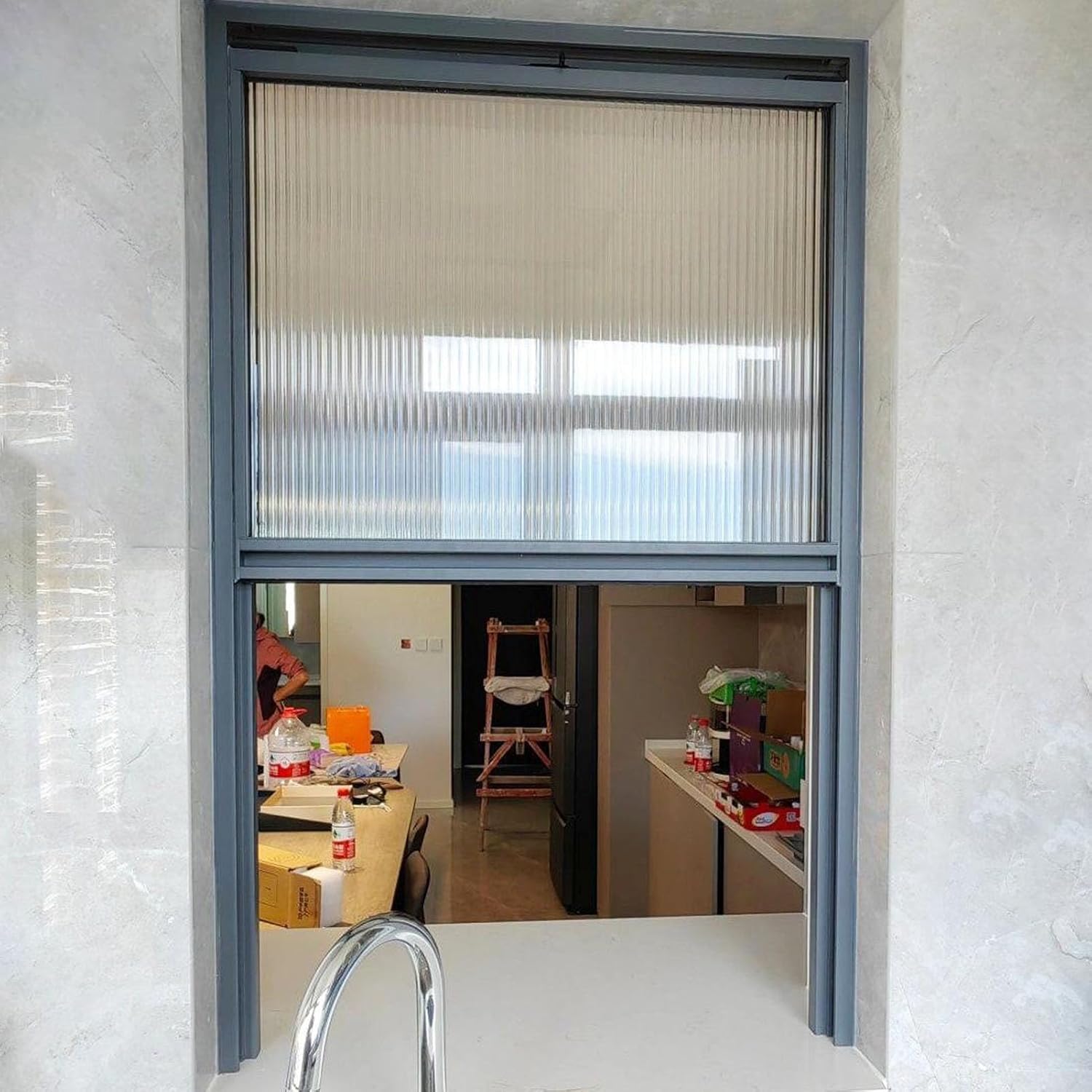 Vertical Sliding Shed Window with Gray Aluminium Frame, No Lower Frame ...