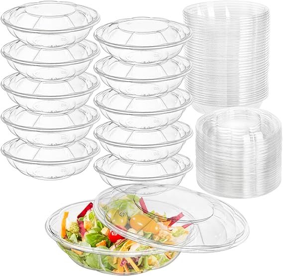 Amazon.com: Mezchi 50 Pack Plastic Salad Bowls with Lids, 18 oz ...