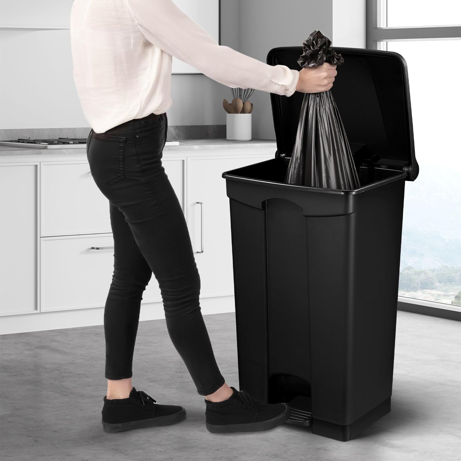 87L Plastic Rubbish Bin Foot Pedal Kitchen Bin with Lid Large Dustbins ...