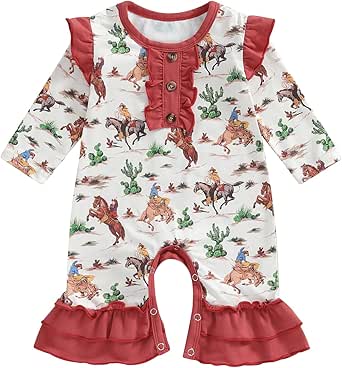 Amazon.com: Chloefairy Western Baby Girl Fall Clothes Newborn Cow Print Long Sleeve Romper ...