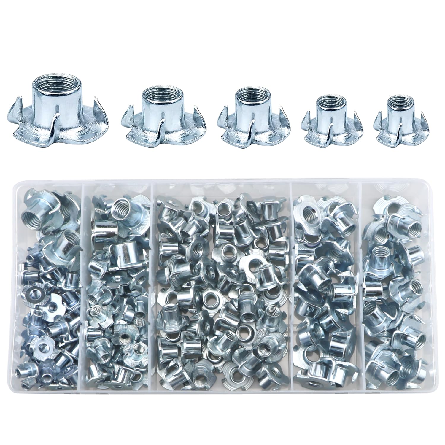151 Pcs Four Pronged T-Nut Assortment, Threaded Insert Tee Nuts Kit ...