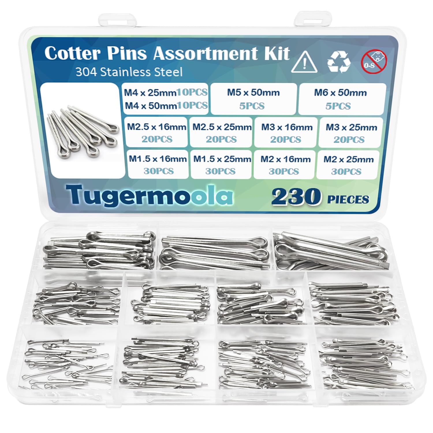 Snapklik.com : 230PCS 12 Sizes Cotter Pins Assortment Kit 304 Stainless ...