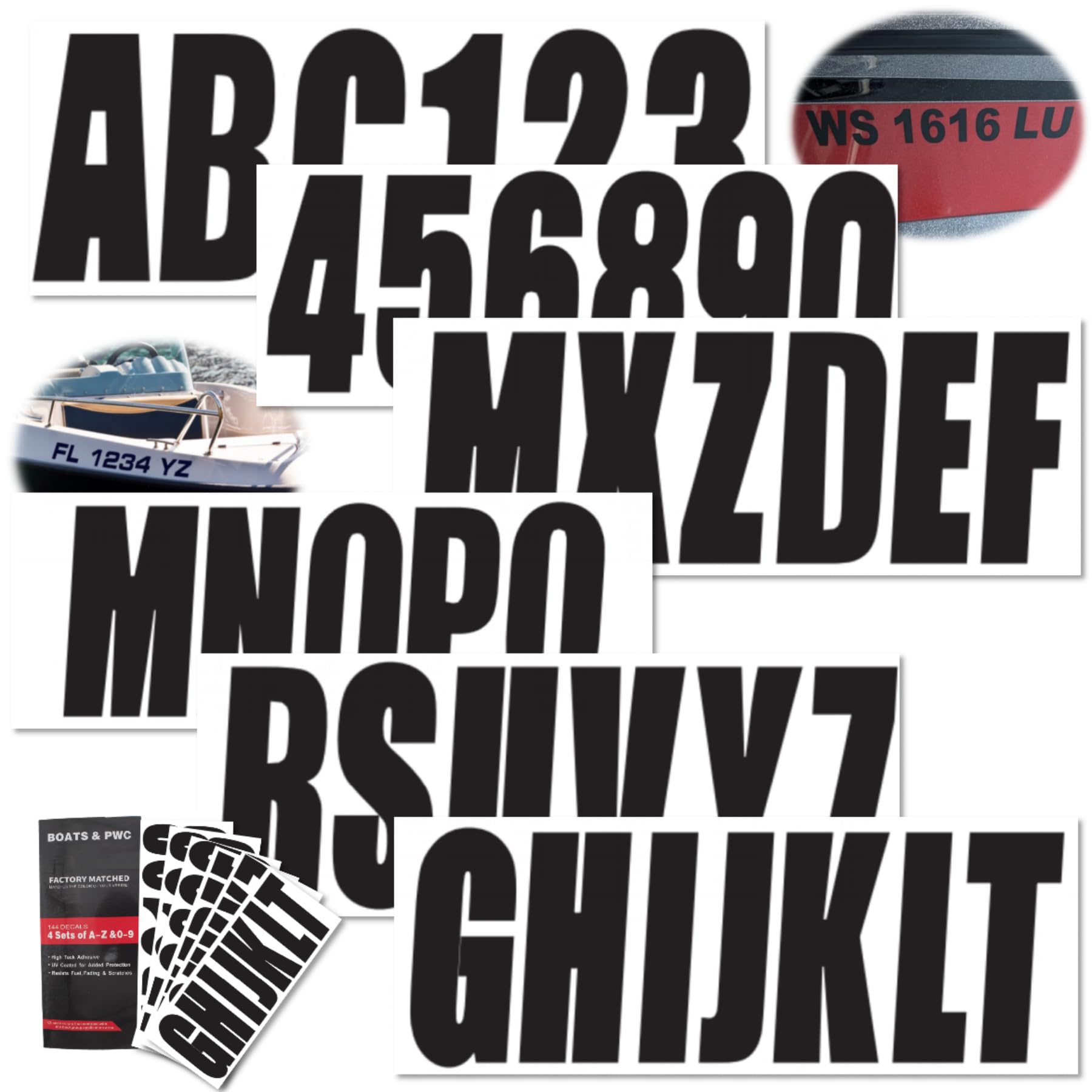 Snapklik.com : 4 Sets 3" Boat Letters Numbers Stickers Decals Black ...