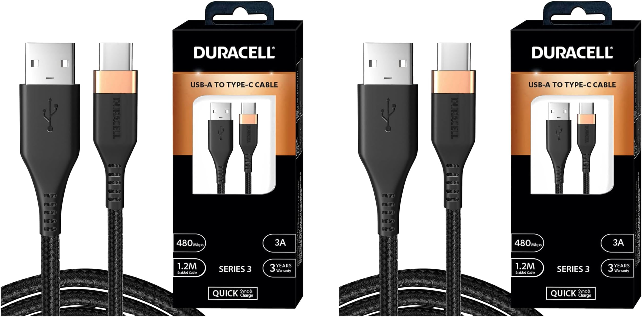 Duracell USB Type C, 3A Braided Sync & Fast Charging Cable, 3.9 Feet (1 ...