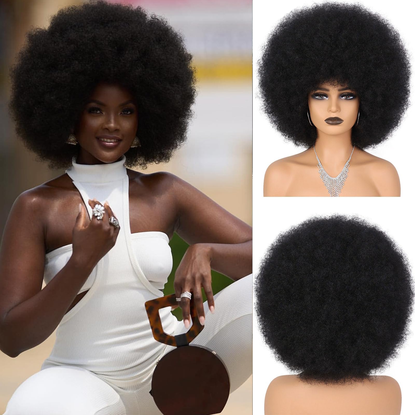 Amazon.com : 70s Retro Fun - Ultra-Fluffy Short Curly Afro Wig for Women Men - Premium Synthetic ...