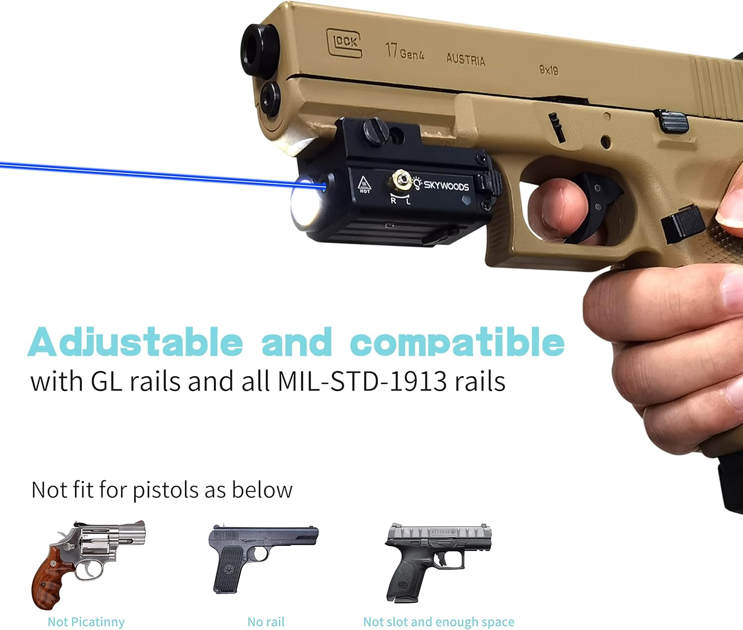 CRONHAWK 420Lumens Gun Light Laser Sight Rail Mounted Weapon Flashlight ...