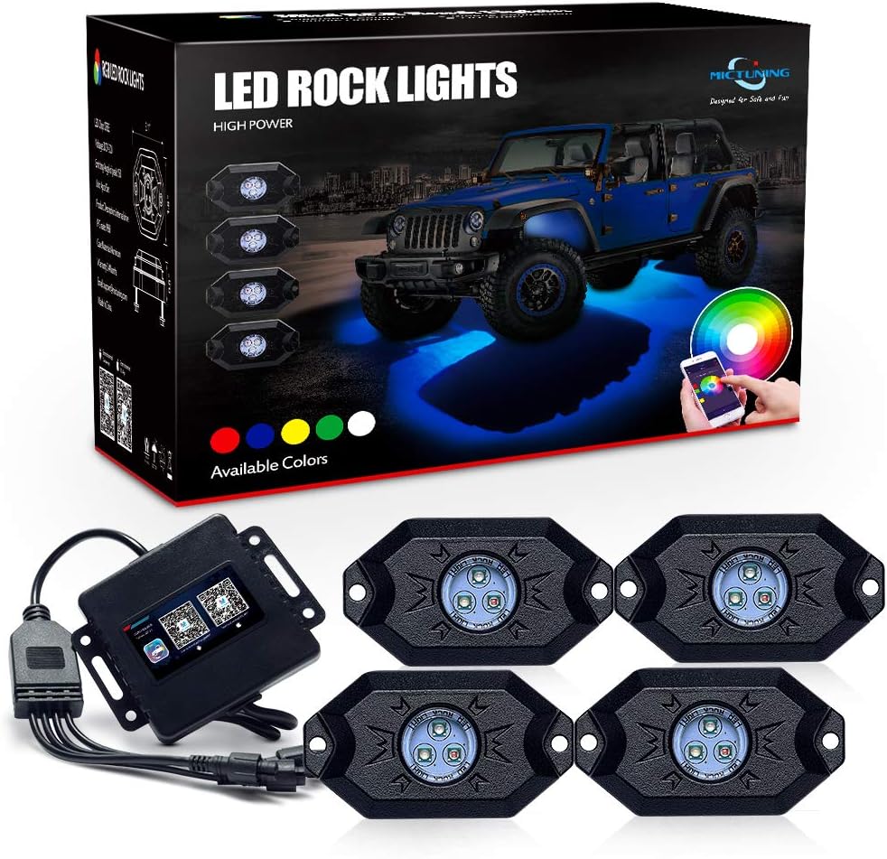 MICTUNING Bright RGB Rock Light with Bluetooth, Car Interior Lighting ...