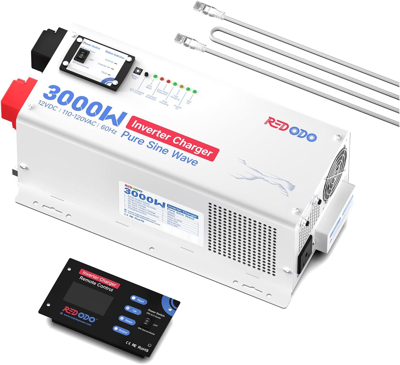 Amazon.com: Redodo 3000w Pure Sine Wave Inverter Charger 12V DC to 120V ...