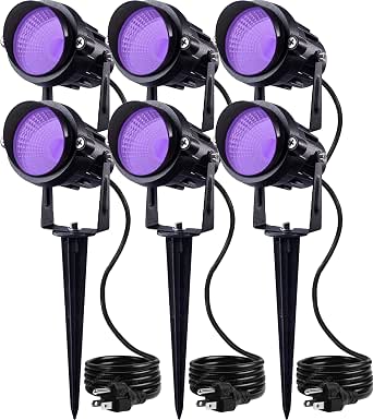 SUNVIE 6 Pack Black Light Spotlight Outdoor 12W Halloween LED Black ...