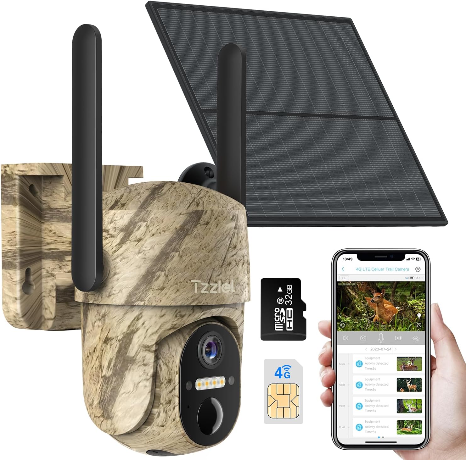 Tzziel Camera Chasse 4G avec Carte Sim,Camera de Surveillance Exterieur ...