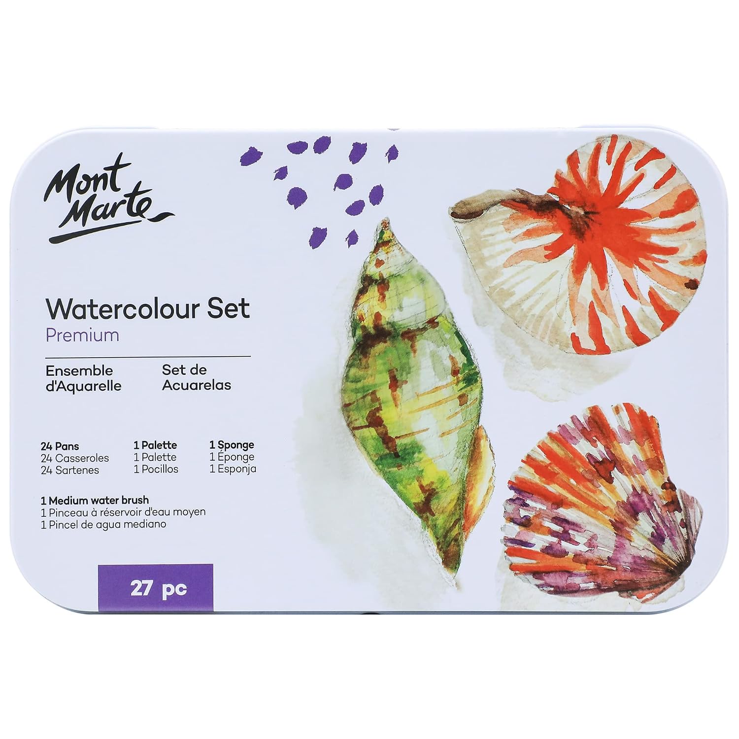 Mont Marte Premium Watercolor Cake Set, 27 Piece, 24 Colors, 1 Water ...