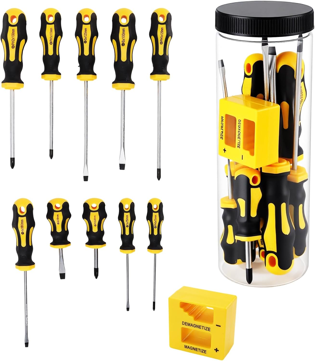 ZEONHEI 22PCS Screwdriver Sets with Magnetizer, 10 Phillips and 10 Flat ...