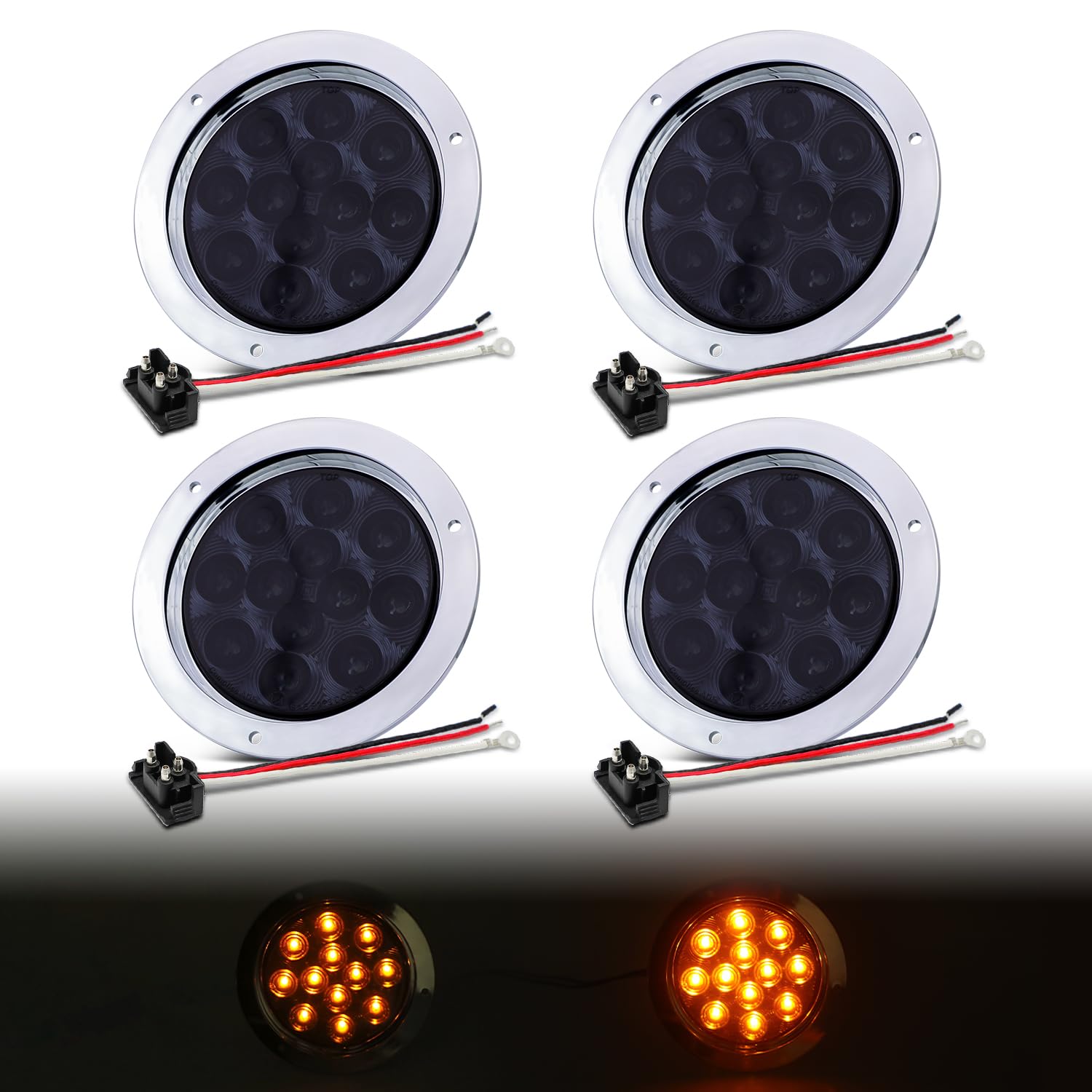 Snapklik.com : TMH 4 Pcs 4 Inch Smoked Lens Amber LED 12 Diodes Round ...