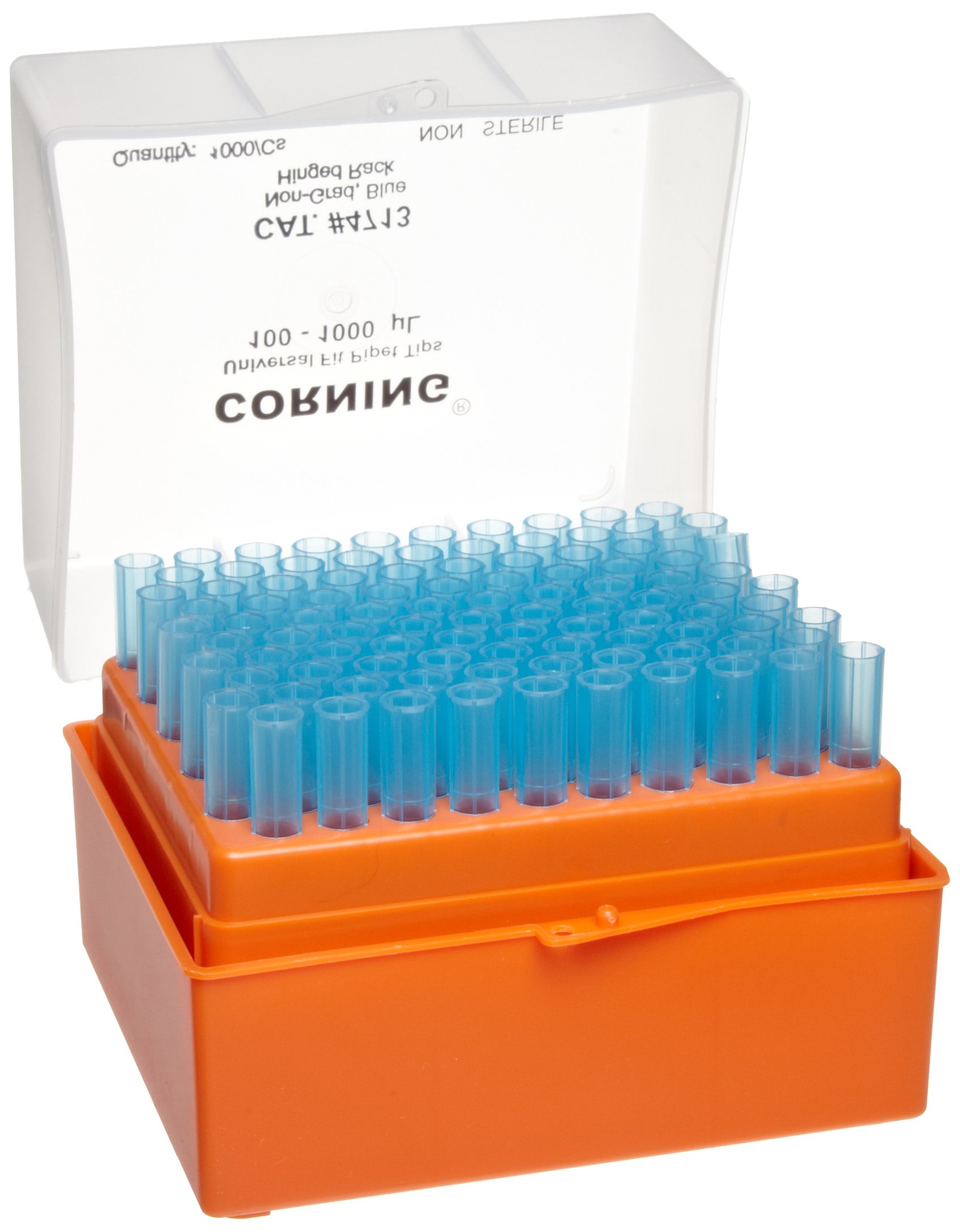 Corning 4713 Universal Fit Hinged Racked Non-Sterile Pipet Tip, Polypropylene, 100 to 1000 ...