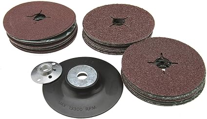 EETools 115mm Rubber Backing Pad for Angle Grinder & 30 Fibre Sanding ...