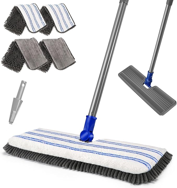 Amazon.com: MASTERTOP Microfiber Dust Mop,Double-Sided Flat Mops for Hardwood Floors with 4 ...