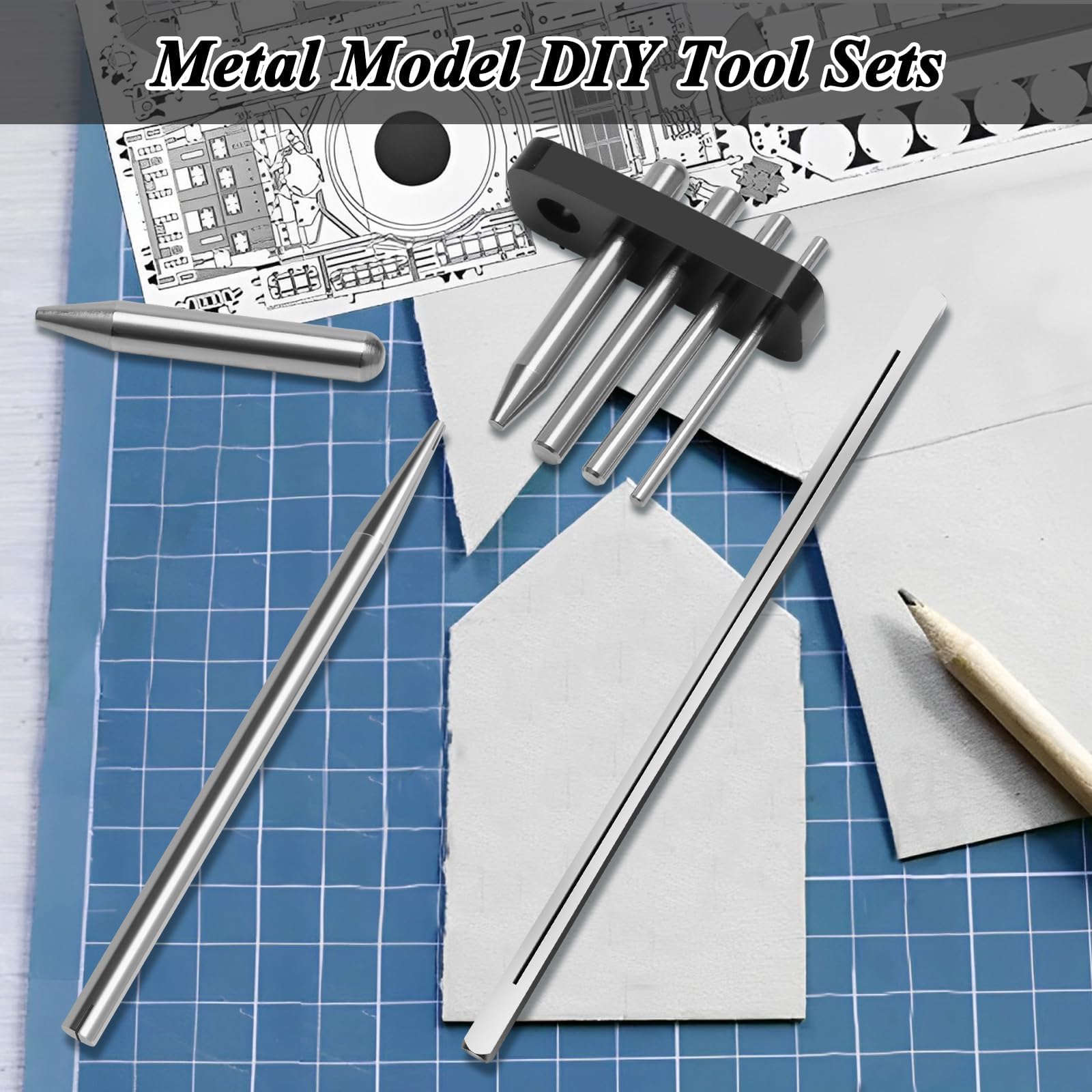 Snapklik.com : 7 Pieces Metal Puzzle Tool Set, DIY Metal Model Kit Tab Edge Cylinder Cone Shape ...