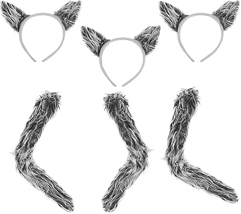 Amazon.com: 3 Sets of Wolf Style Faux Fur Grey Ears Headbands and Tails ...