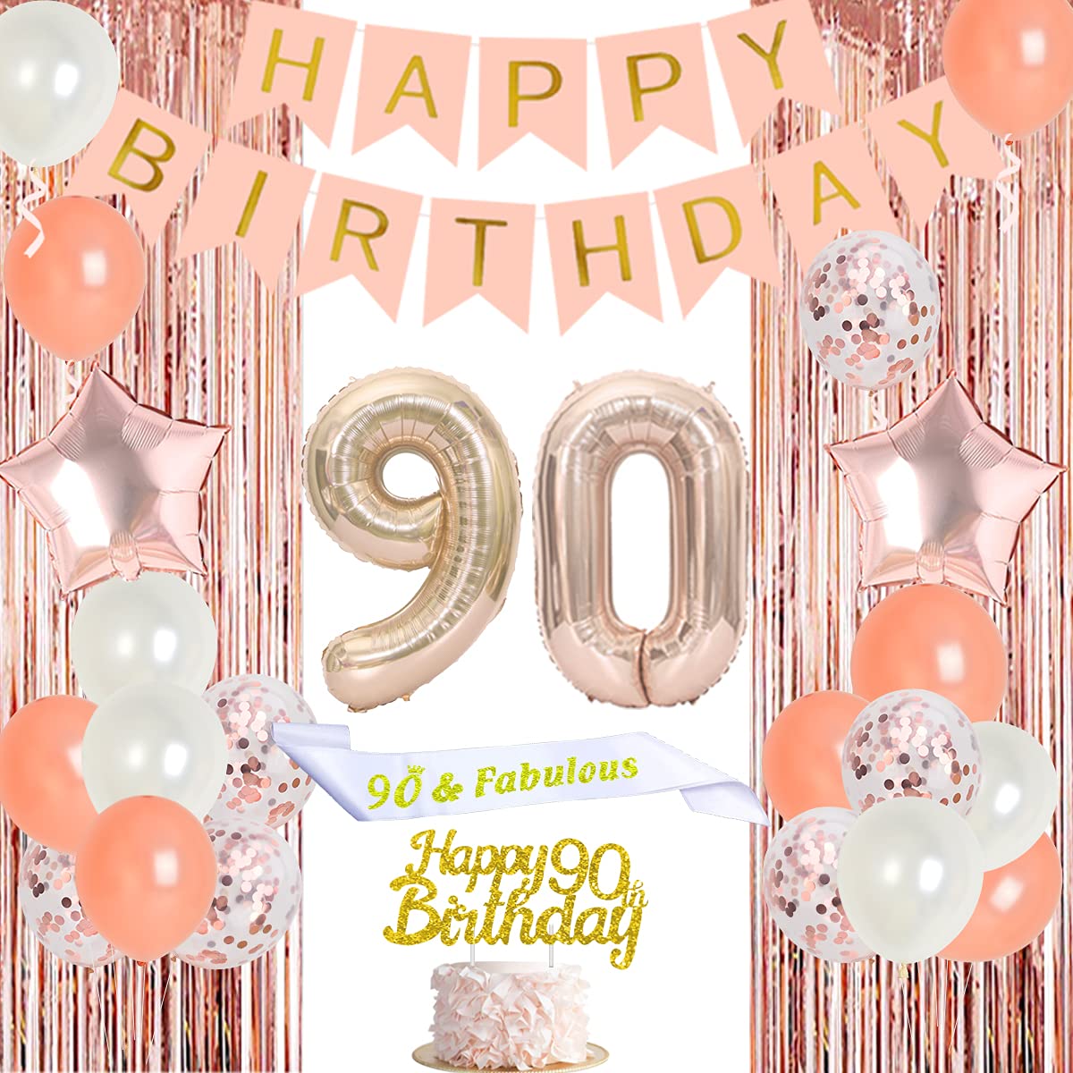 Buy 90th Birthday Decorations Rose Gold for Women,90 Years Old Birthday ...