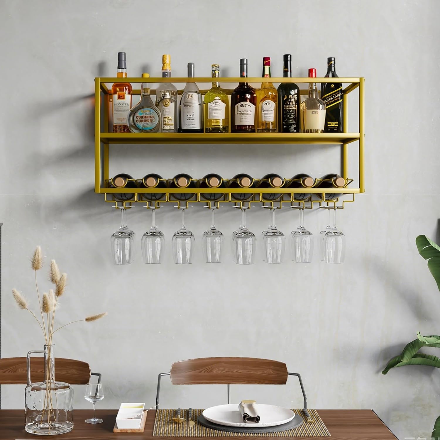 Amazon.com: AKOGG Modern Wine Rack Wall Mounted with Glass Holder,Metal ...