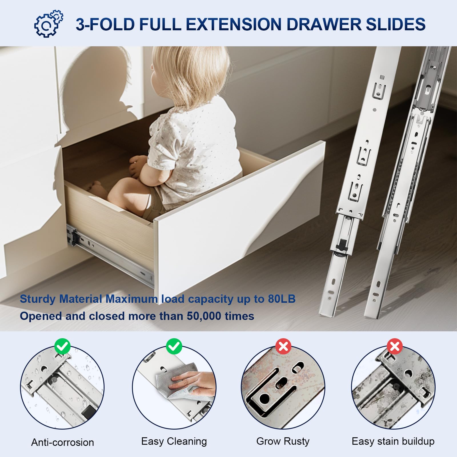 Snapklik.com : Probrico 2 Pairs 16 Inch Soft Close Drawer Slides