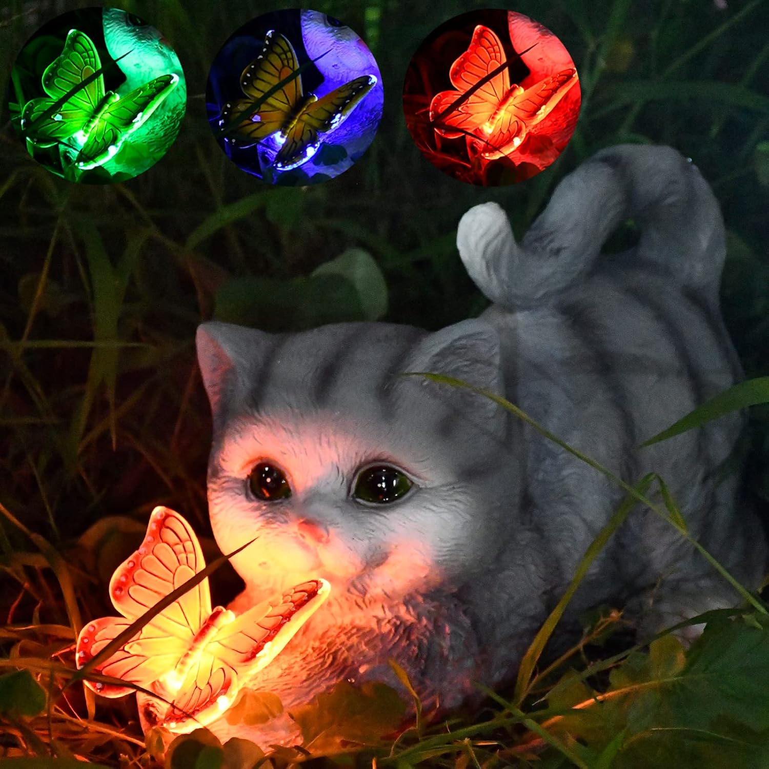 Amazon.com : FUYAKEJI Cat Statue with Butterfly Solar Lanterns ...