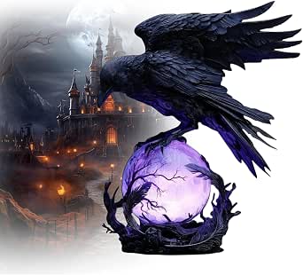 Raven's Moonlight Gothic LED Lamp - 3D Hollow Raven/Crow on Glowing Orb ...